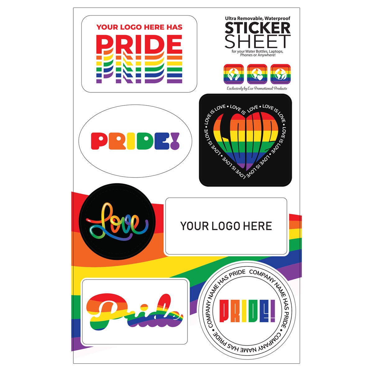 Pride Rainbow Decal Sticker Sheet | USA Made | 7x11 | Eco Promotional Products